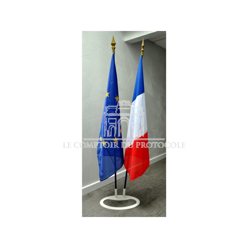 LOT DE 2 DRAPEAUX FRANCE EUROPE avec socle double